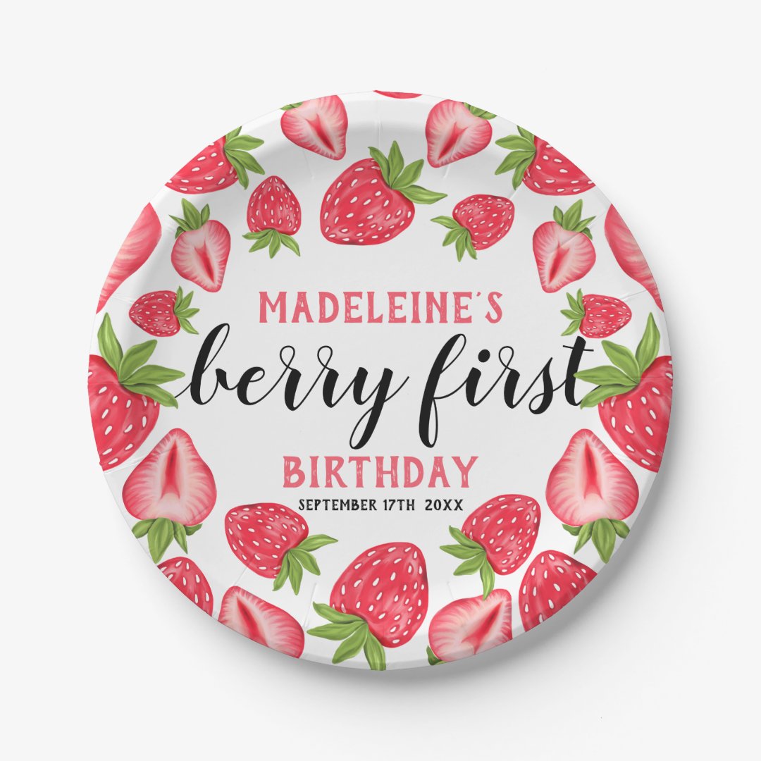 Berry First Strawberry 1st Birthday Party Custom Paper Plates | Zazzle