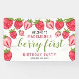 Berry First Strawberry 1st birthday Party Welcome Banner | Zazzle