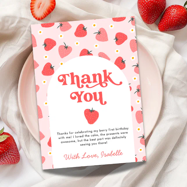Berry First Strawberry 1st Birthday Thank You Card | Zazzle