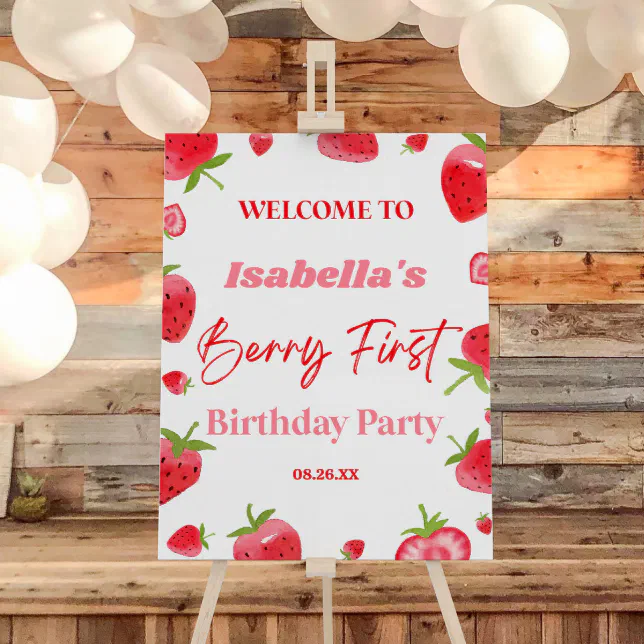 Berry First Strawberry Birthday Party Welcome Sign | Zazzle