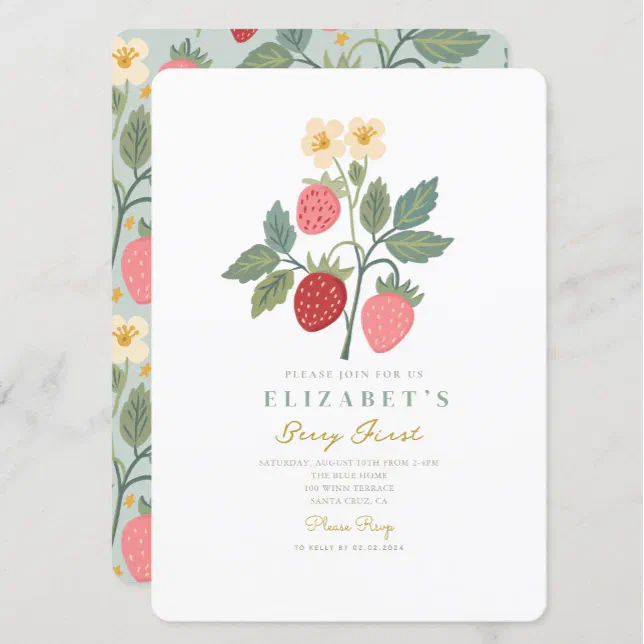 Berry First Strawberry Bouquet Birthday Invitation | Zazzle