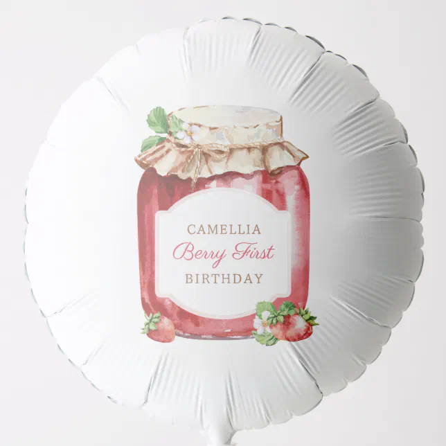 Berry First Strawberry Jam 1st Birthday Party Balloon | Zazzle