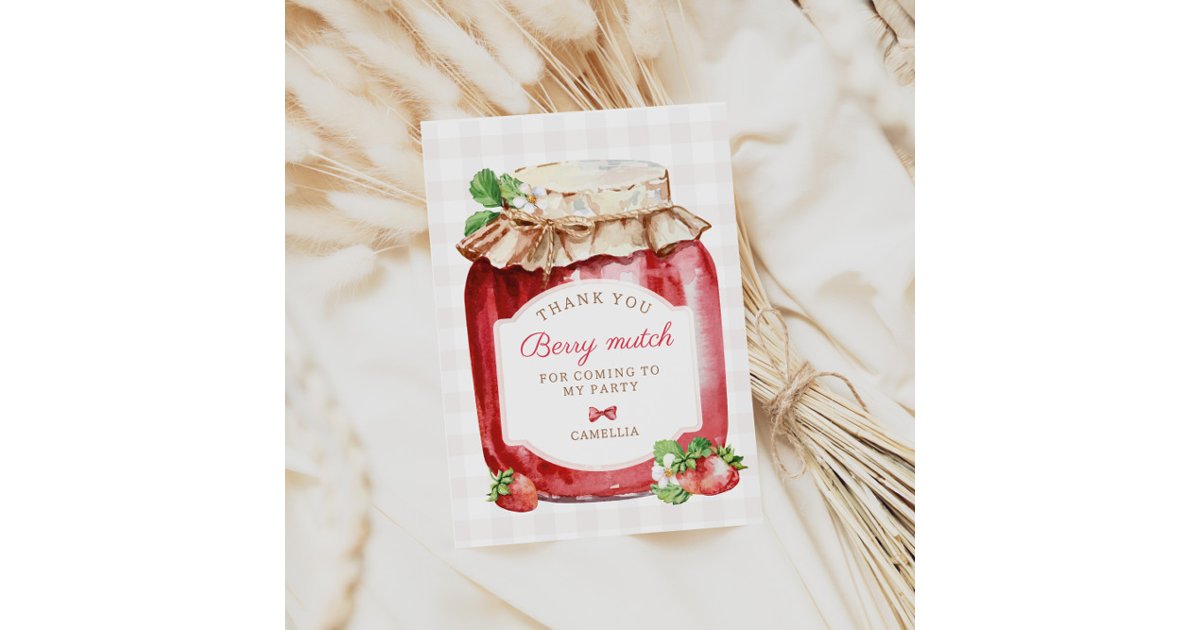 Berry First Strawberry Jam 1st Birthday Party Thank You Card | Zazzle