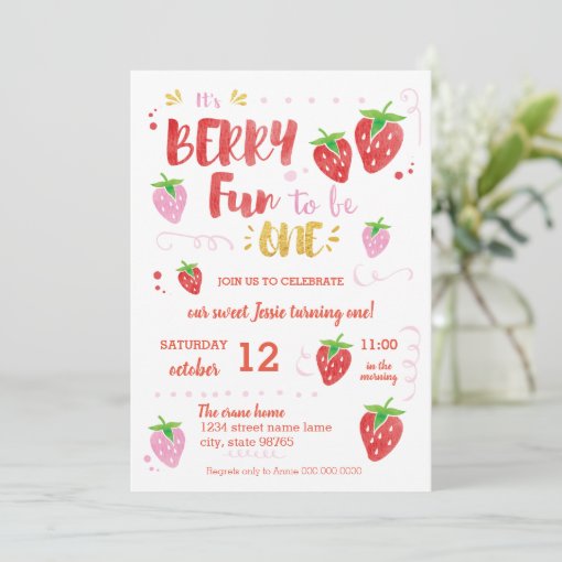 Berry Fun to be ONE first birthday party Invitation | Zazzle