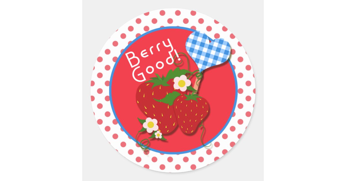 Berry Good, Strawberry, Gingham Heart, Sticker | Zazzle