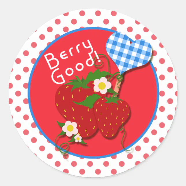 Berry Good, Strawberry, Gingham Heart, Sticker | Zazzle