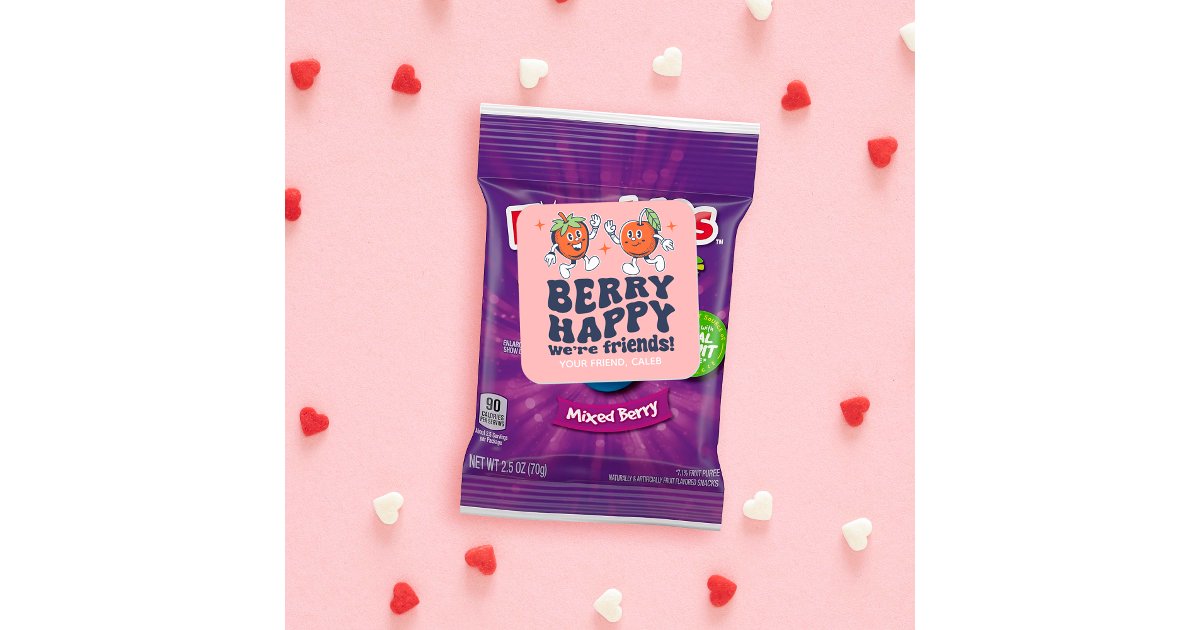 Berry Happy We're Friends Fruit Snack Valentine Square Sticker | Zazzle