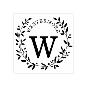 Berry Laurel Wreath Wedding Monogram Rubber Stamp | Zazzle