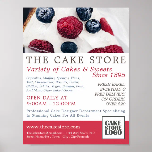 Berry Pie, Cakery, Cake Store Advertising Poster | Zazzle