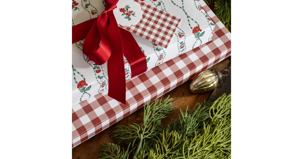 Berry Red Gingham Wrapping Paper | Zazzle