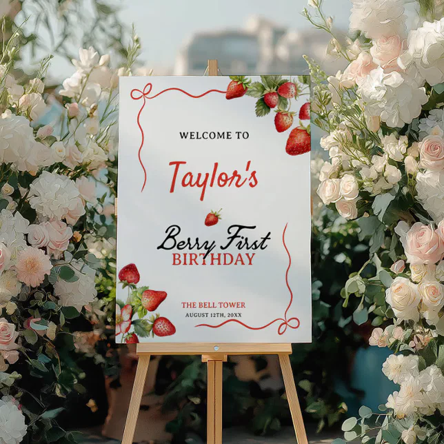 Berry Sweet 1st Birthday Welcome Sign | Zazzle