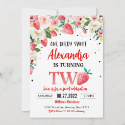 Berry Sweet 2nd Birthday Invitation Strawberry Bir | Zazzle