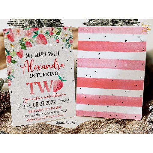 Berry Sweet 2nd Birthday Invitation Strawberry Bir | Zazzle