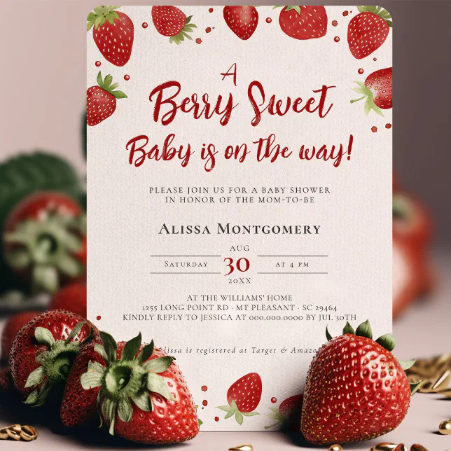 Berry Sweet Baby is on the Way Strawberry Shower Invitation | Zazzle