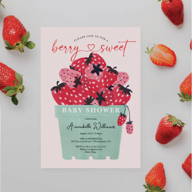 Berry Sweet Baby Shower Invitation Strawberry | Zazzle