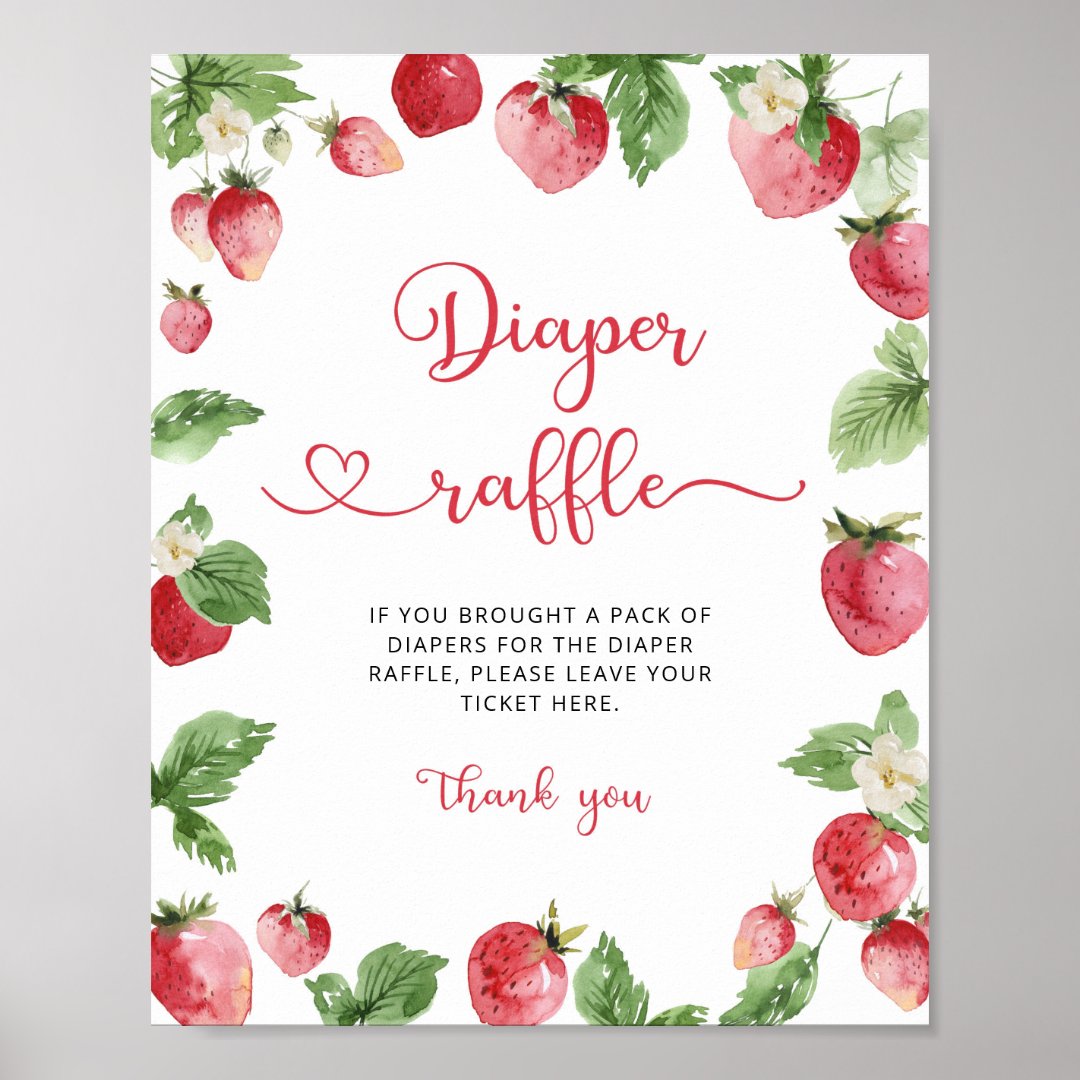 Berry sweet baby shower. Strawberry diaper raffle Poster | Zazzle