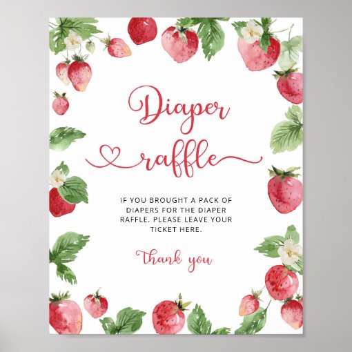 Berry sweet baby shower. Strawberry diaper raffle Poster | Zazzle