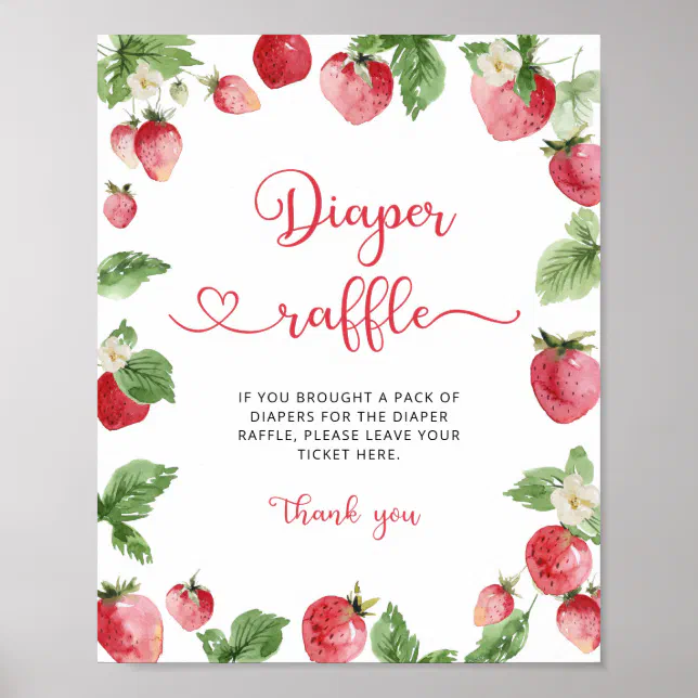 Berry sweet baby shower. Strawberry diaper raffle Poster | Zazzle