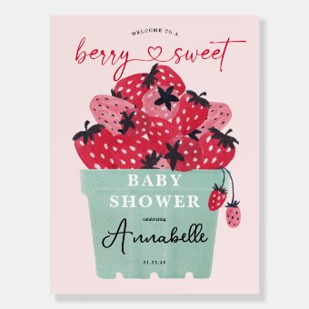 Berry Sweet Baby Shower Welcome Sign Strawberry | Zazzle