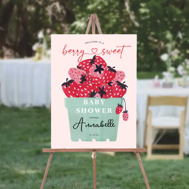 Berry Sweet Baby Shower Welcome Sign Strawberry | Zazzle