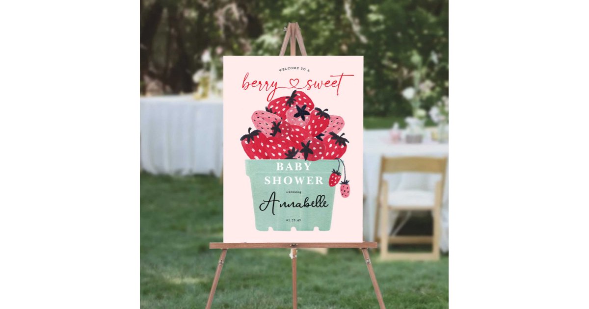 Berry Sweet Baby Shower Welcome Sign Strawberry | Zazzle