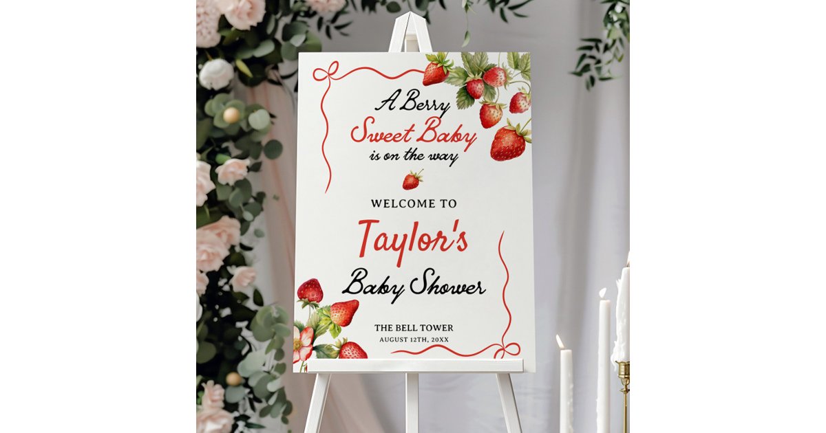Berry Sweet Baby Shower Welcome Sign | Strawberry | Zazzle