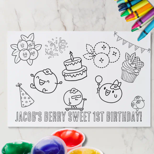 Berry Sweet Birthday Coloring placemat | Zazzle