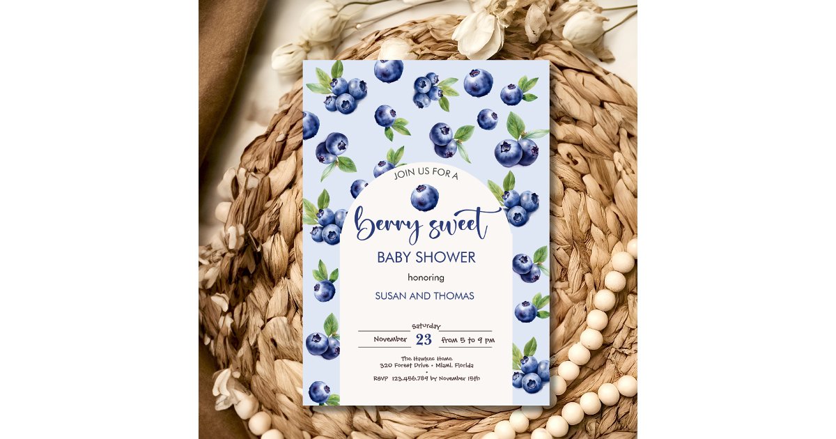 Berry sweet blueberries baby shower invitation | Zazzle