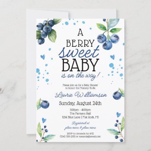 Berry Sweet Blueberry Baby Shower Invitation | Zazzle