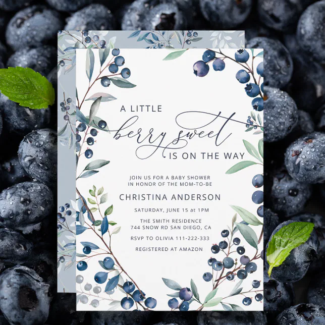 Berry Sweet Blueberry Baby Shower Invitation | Zazzle