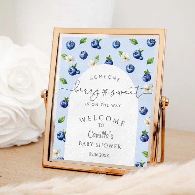 Berry Sweet Blueberry Baby Shower Welcome Poster | Zazzle
