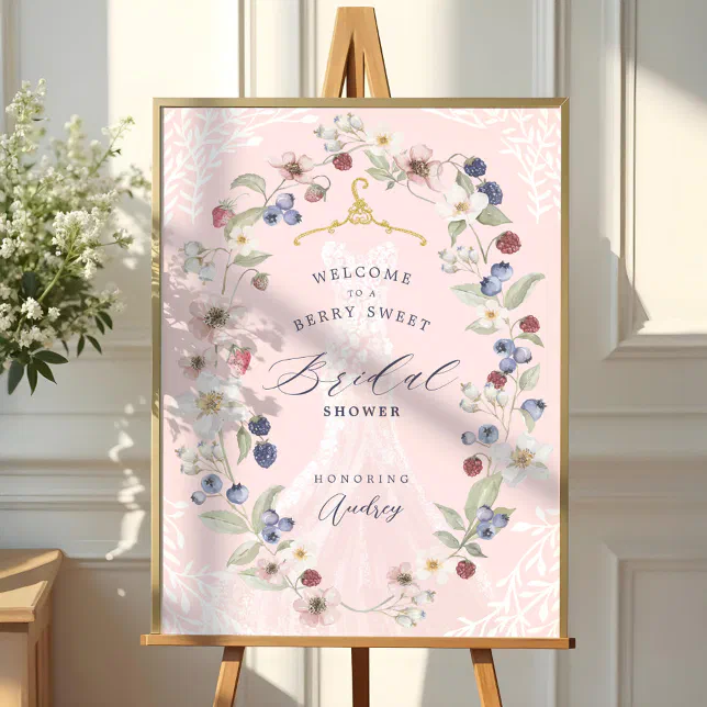 Berry Sweet Bridal Shower Dress Berries & Flowers Poster | Zazzle
