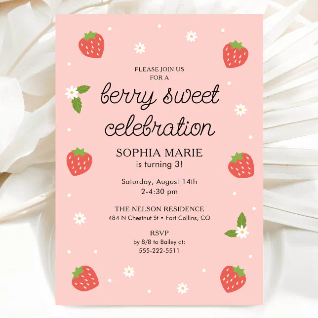 Berry Sweet Celebration Strawberry Birthday Party Invitation | Zazzle