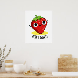 Berry Sweet Funny Strawberry Pun Poster | Zazzle