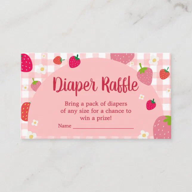 Berry Sweet Gingham Strawberry Diaper Raffle Enclosure Card | Zazzle