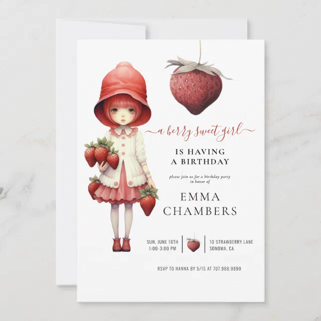 Berry Sweet Girl Birthday Party Invitation | Zazzle