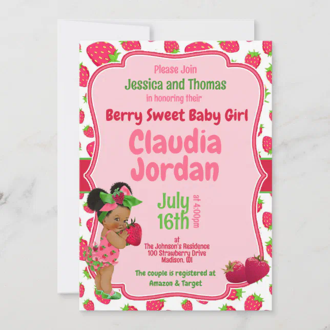 Berry Sweet Girl Strawberry Baby Shower Invitation | Zazzle