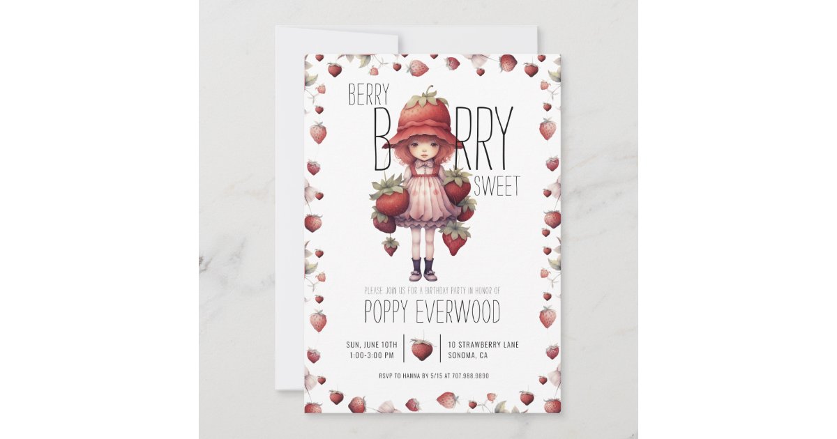 Berry Sweet Girl's Birthday Party Invitation | Zazzle