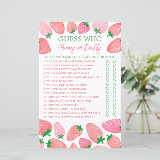 Berry Sweet Guess Who Baby Shower Game | Zazzle