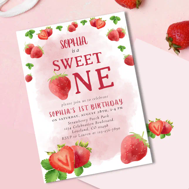 Berry Sweet One 1st Birthday Strawberry Cute Invitation | Zazzle