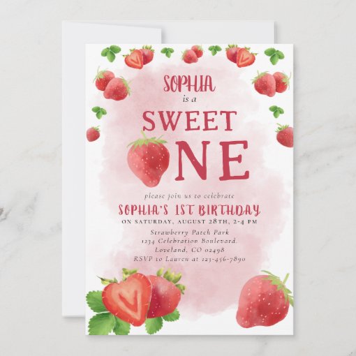 Berry Sweet One 1st Birthday Strawberry Cute Invitation | Zazzle