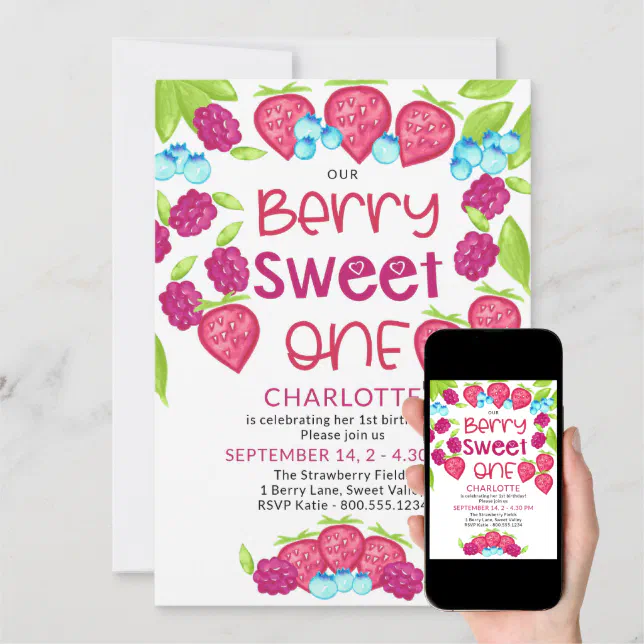 Berry Sweet One Mixed Berries Girls 1st Birthday Invitation | Zazzle