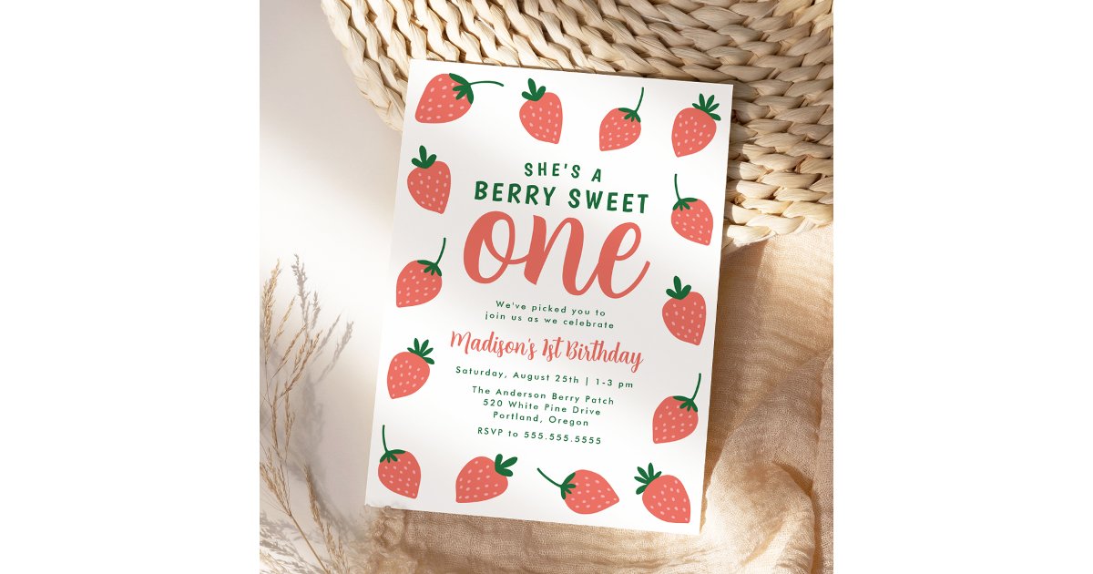 Berry Sweet One Strawberry 1st Birthday Invitation | Zazzle