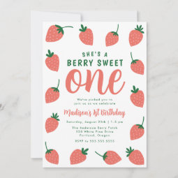 Berry Sweet One Strawberry 1st Birthday Invitation | Zazzle