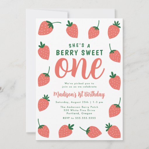 Berry Sweet One Strawberry 1st Birthday Invitation | Zazzle