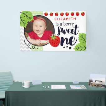 Berry Sweet ONE Strawberry Baby First Birthday Banner | Zazzle