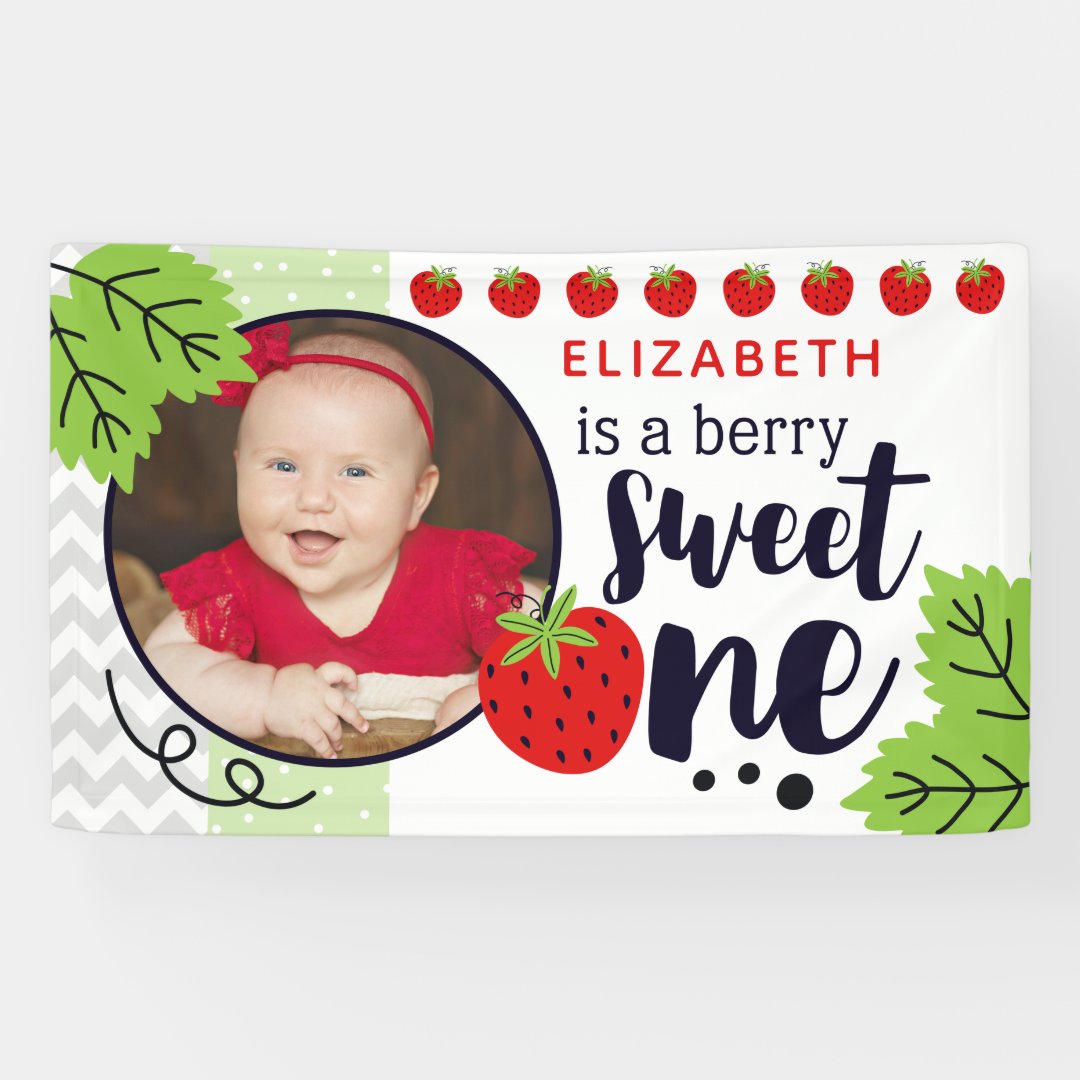 Berry Sweet ONE Strawberry Baby First Birthday Banner | Zazzle