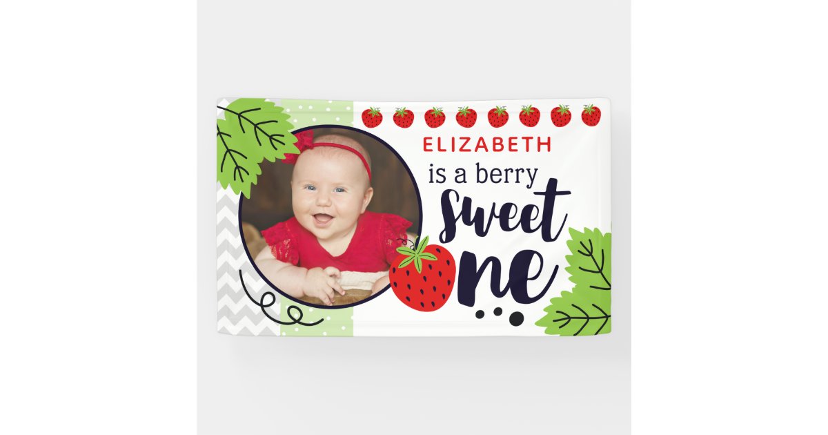 Berry Sweet ONE Strawberry Baby First Birthday Banner | Zazzle