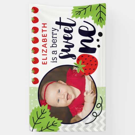Berry Sweet ONE Strawberry Baby First Birthday Banner | Zazzle