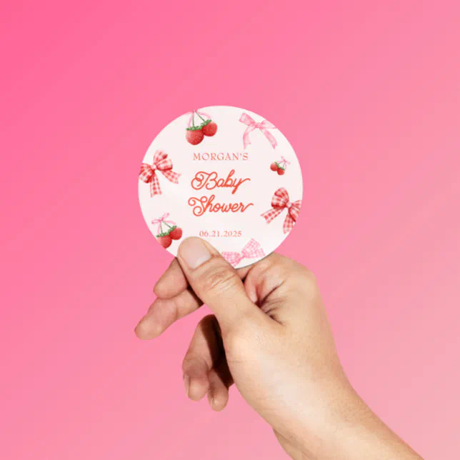 Berry Sweet Pink Coquette Baby Shower Classic Round Sticker | Zazzle